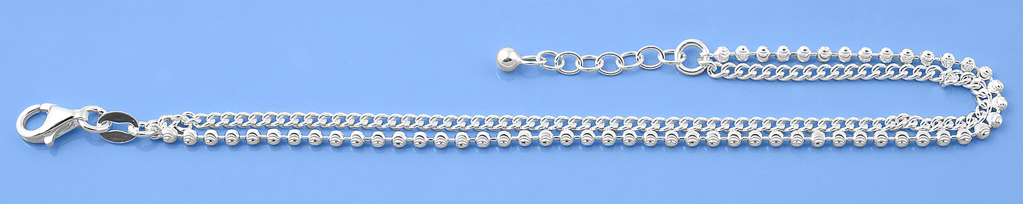 AK210541 Sterling Silver Double Chain Bead and Curb Anklet | Wholesale ...
