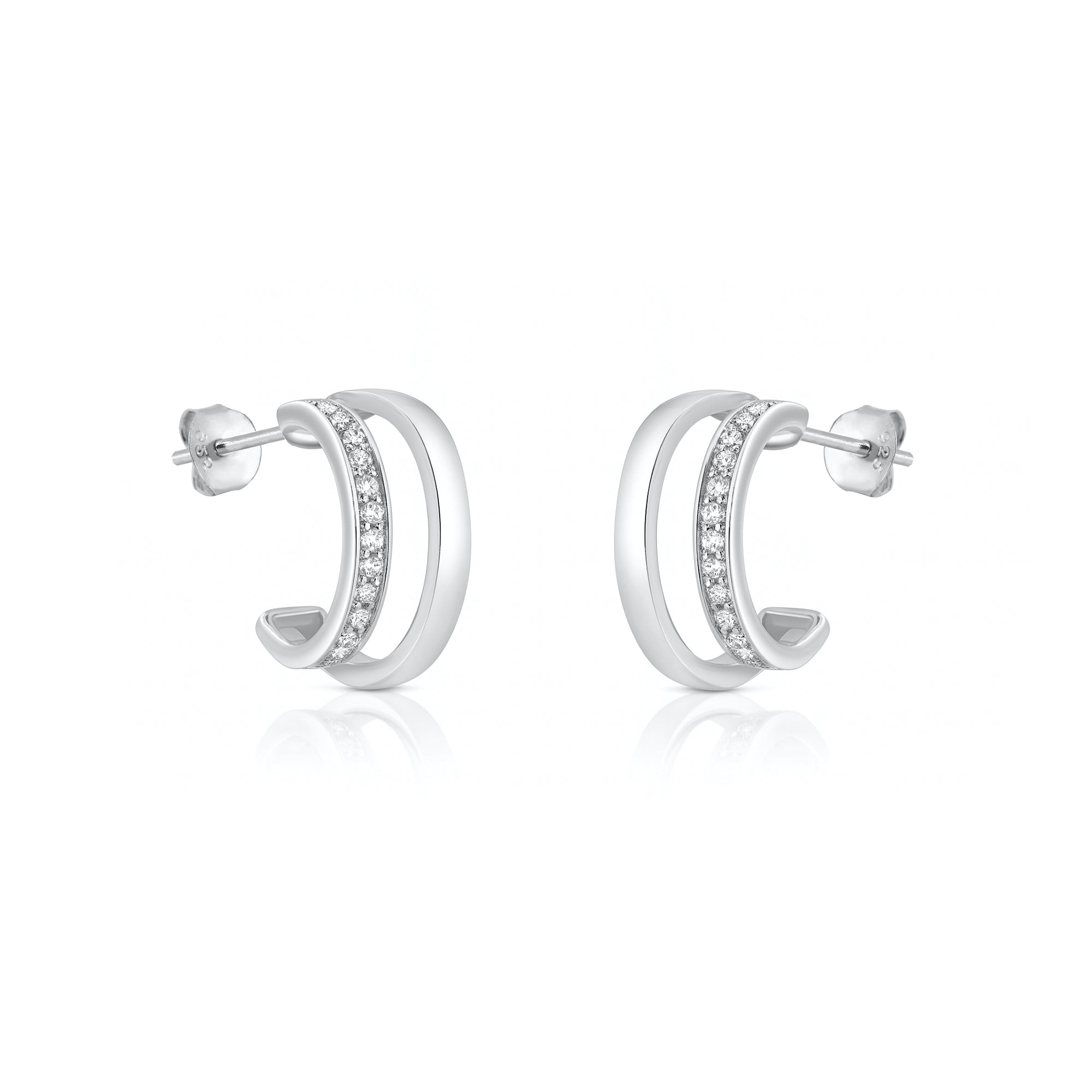 EC411724 Sterling Silver Inside-Outside Pave CZ Hoop Earrings – 925 ...