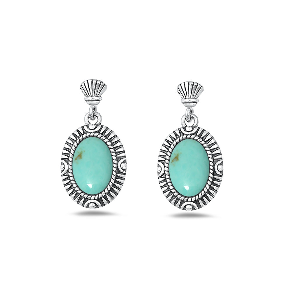 Sterling Silver Bali Earrings with Genuine Turquoise - Handcrafted ...