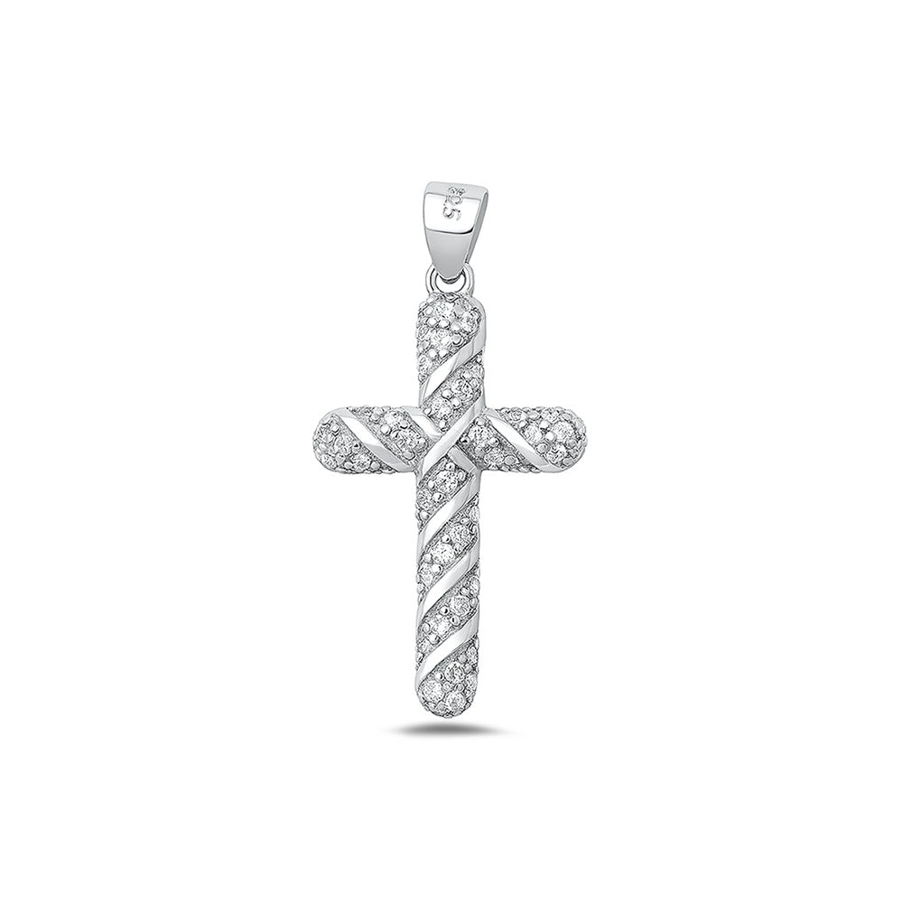 PC318617 Wholesale Sterling Silver Spiral Cross Pendant with Clear CZ ...