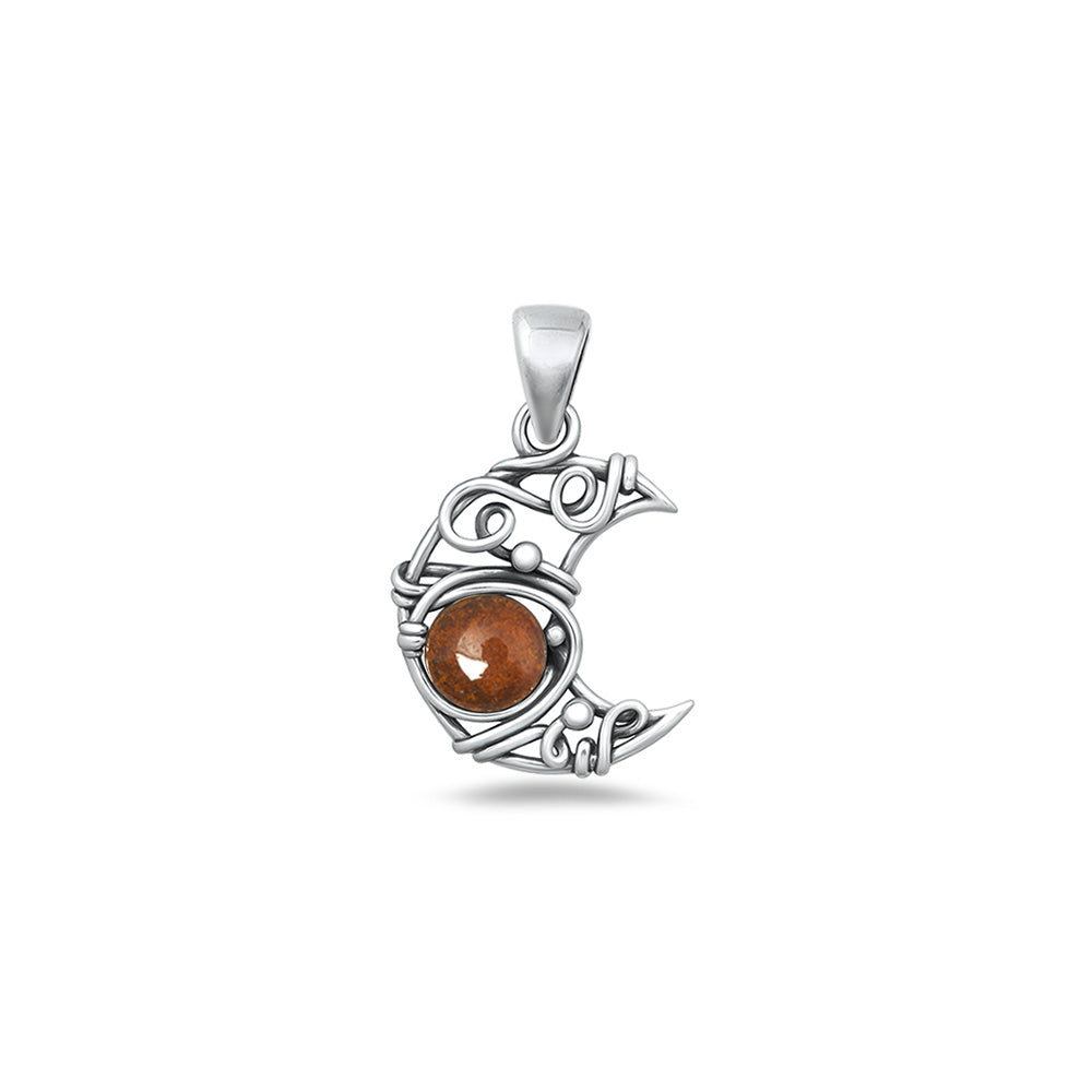 Silver Stone Pendant - Artisan Crescent Moon - Sterling Silver Jewelry ...