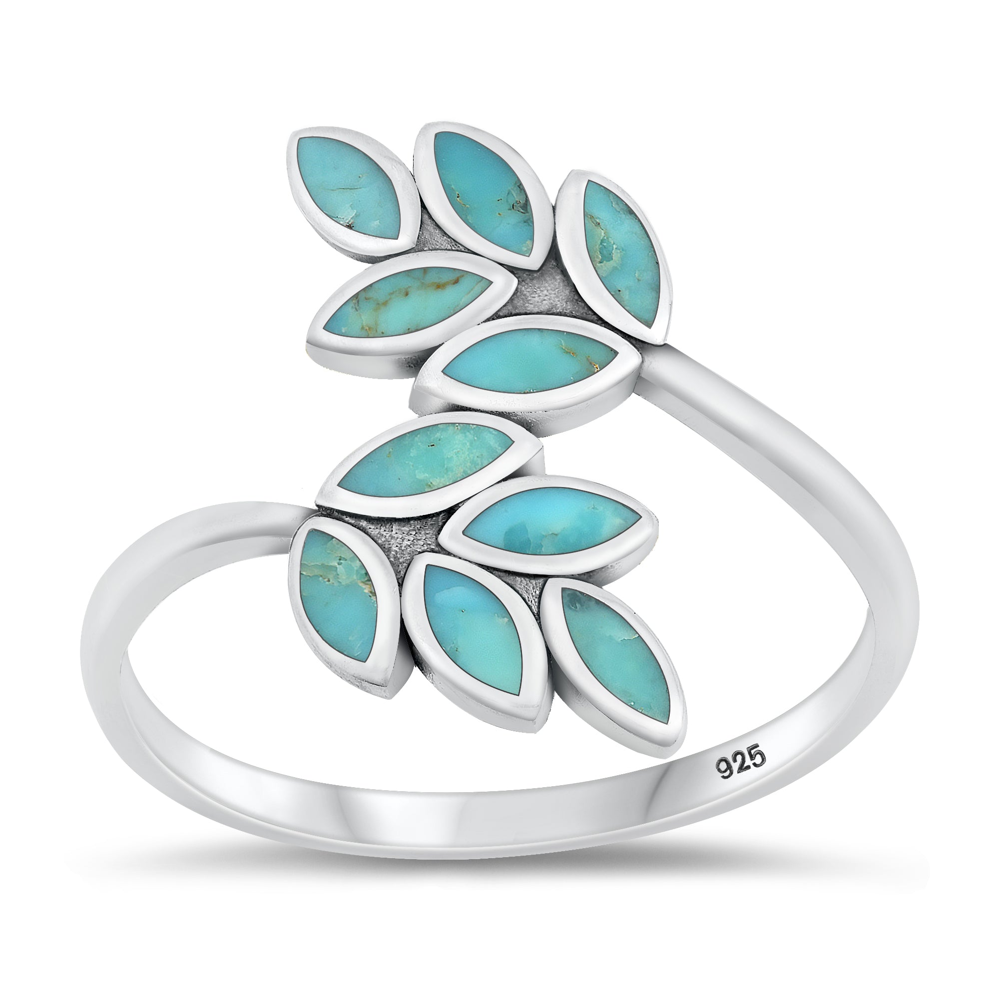 Wholesale Silver Stone Ring - Leaves - RO150512-TQ – Sidney Imports