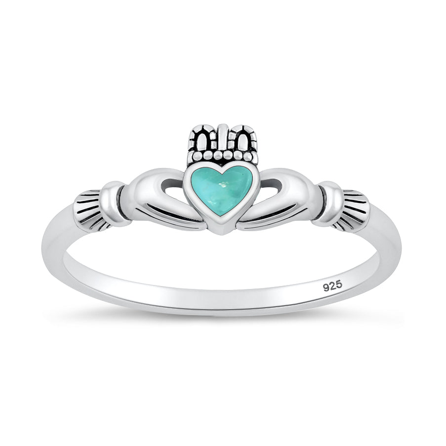 RS131873-TQ Sterling Silver Claddagh Ring with Turquoise Heart – 925 ...