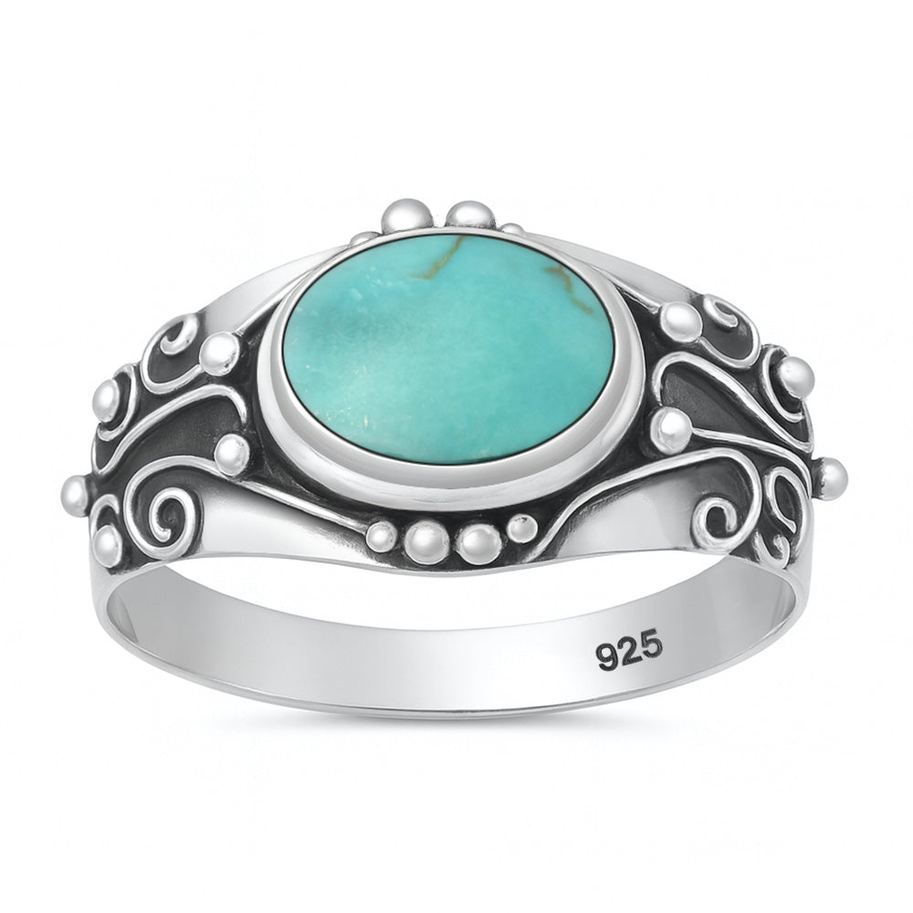 RS131981-TQ Sterling Silver Bali Turquoise Oval Ring Wholesale | Sidney ...