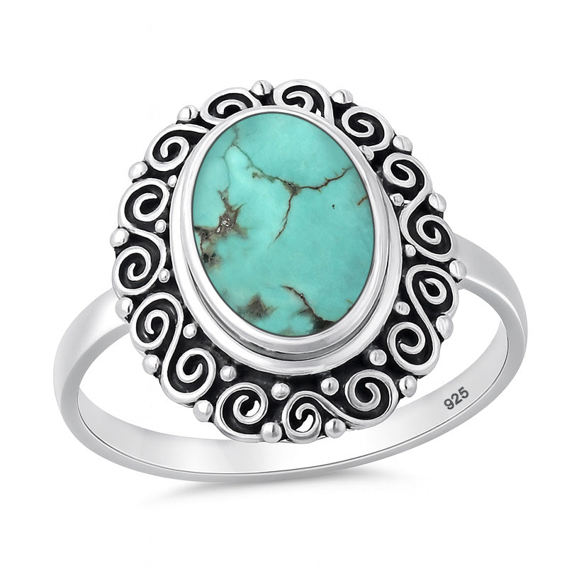 RS131982-TQ Sterling Silver Bali Oval Turquoise Ring Wholesale | Sidney ...