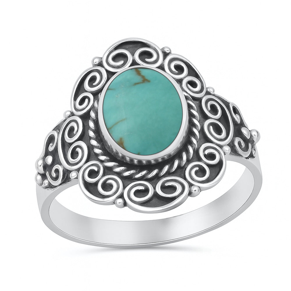 RS131983-TQ Sterling Silver Bali Oval Turquoise Ring Wholesale | Sidney ...